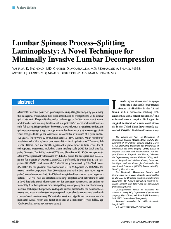 (PDF) Lumbar Spinous Process–Splitting Laminoplasty: A Novel Technique ...