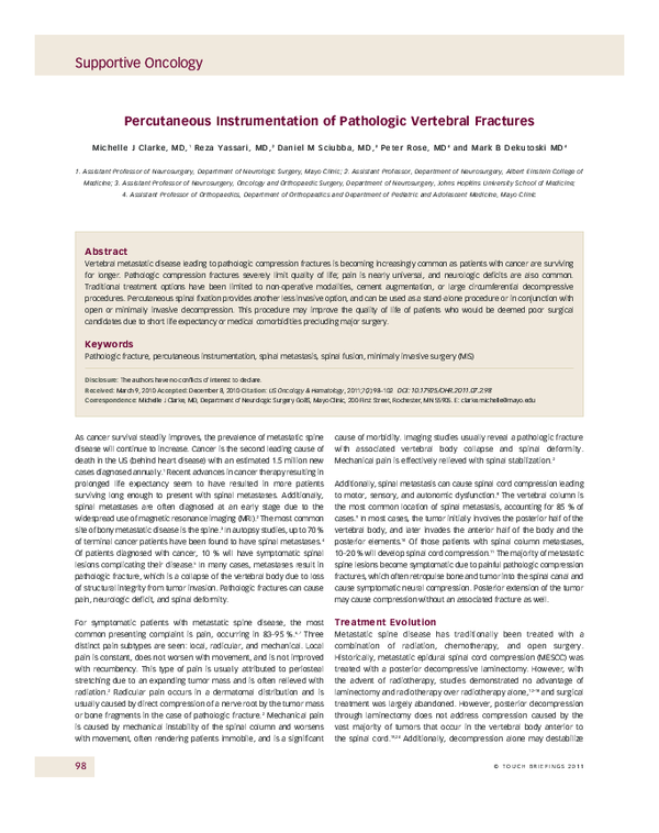 (PDF) Percutaneous Instrumentation of Pathologic Vertebral Fractures