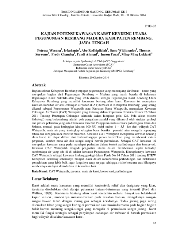 (PDF) KAJIAN POTENSI KAWASAN KARST KENDENG UTARA PEGUNUNGAN REMBANG ...