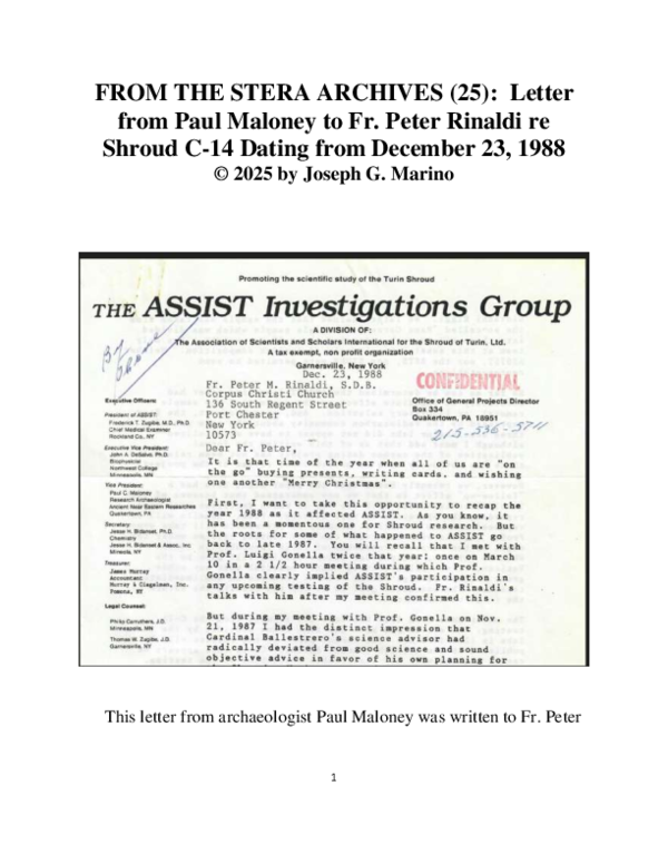 (PDF) FROM THE STERA ARCHIVES (25): Letter from Paul Maloney to Fr ...