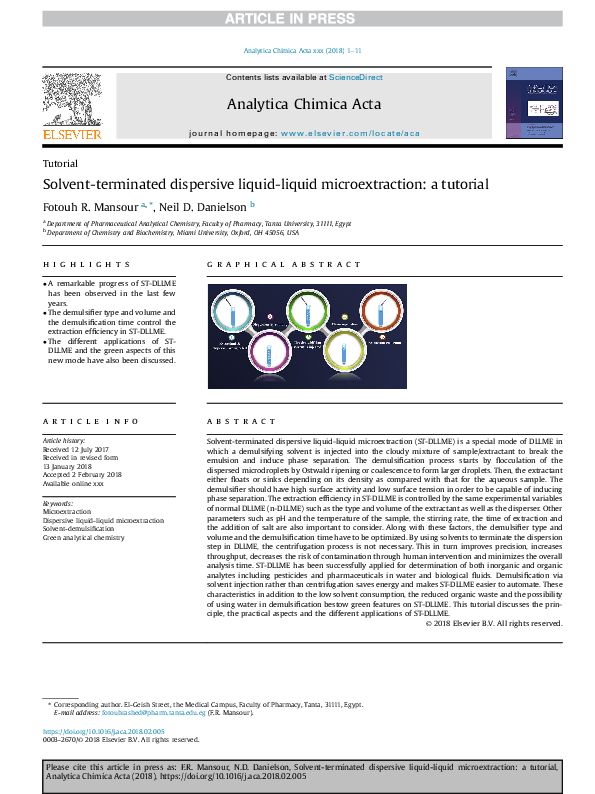 (PDF) Solvent-terminated dispersive liquid-liquid microextraction: a tutorial