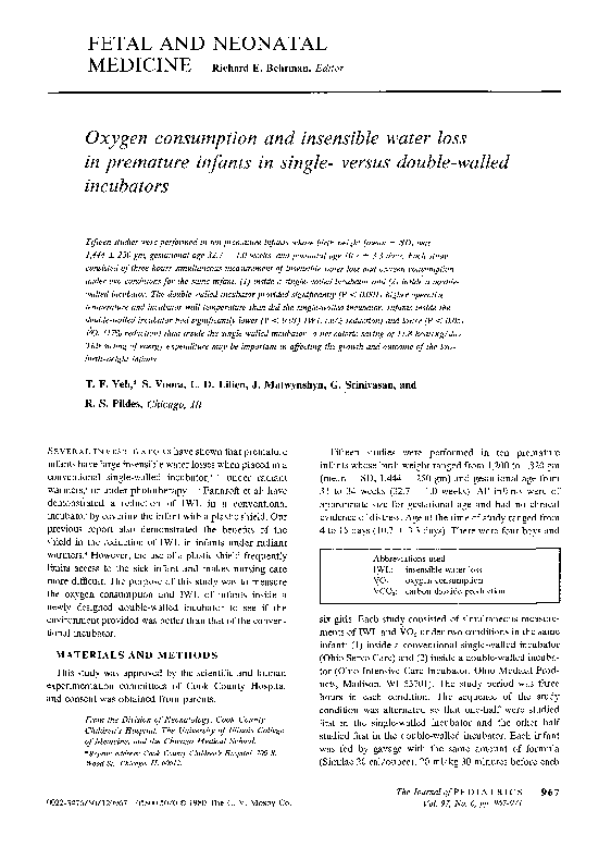 (PDF) Oxygen consumption and insensible water loss in premature infants ...