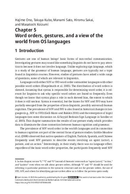 (PDF) Chapter 5 Word orders, gestures, and a view of the world from OS languages