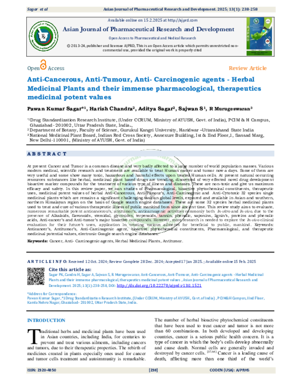 (PDF) Anti-Cancerous, Anti-Tumour, Anti-Carcinogenic agents -Herbal ...
