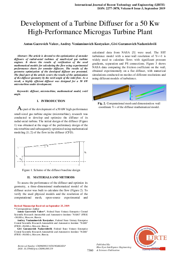 (PDF) Development of a Turbine Diffuser for a 50 Kw High-Performance ...