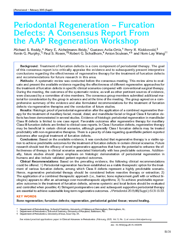 (PDF) Periodontal Regeneration – Furcation Defects: A Consensus Report ...