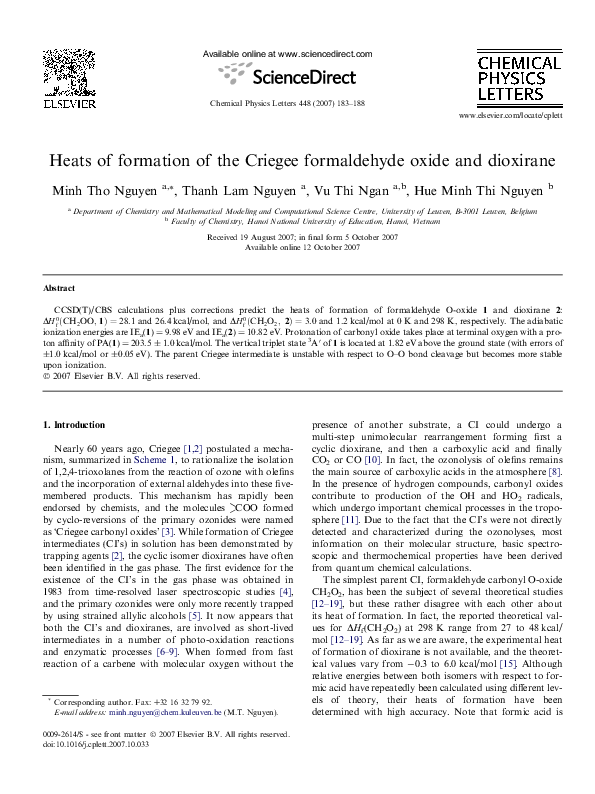 (PDF) Heats of formation of the Criegee formaldehyde oxide and dioxirane