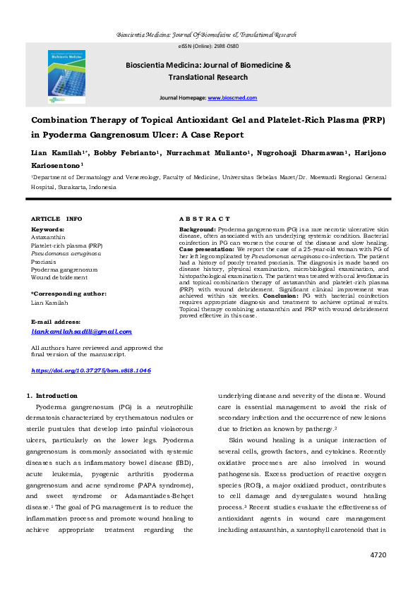 (PDF) Combination Therapy of Topical Antioxidant Gel and Platelet-Rich ...
