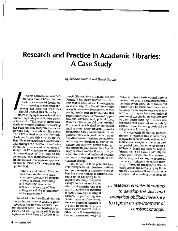 (PDF) Research and Practice in Academic Libraries: A Case Study