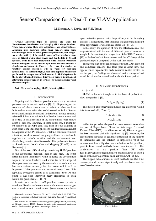 (PDF) Sensor Comparison for a Real-Time SLAM Application