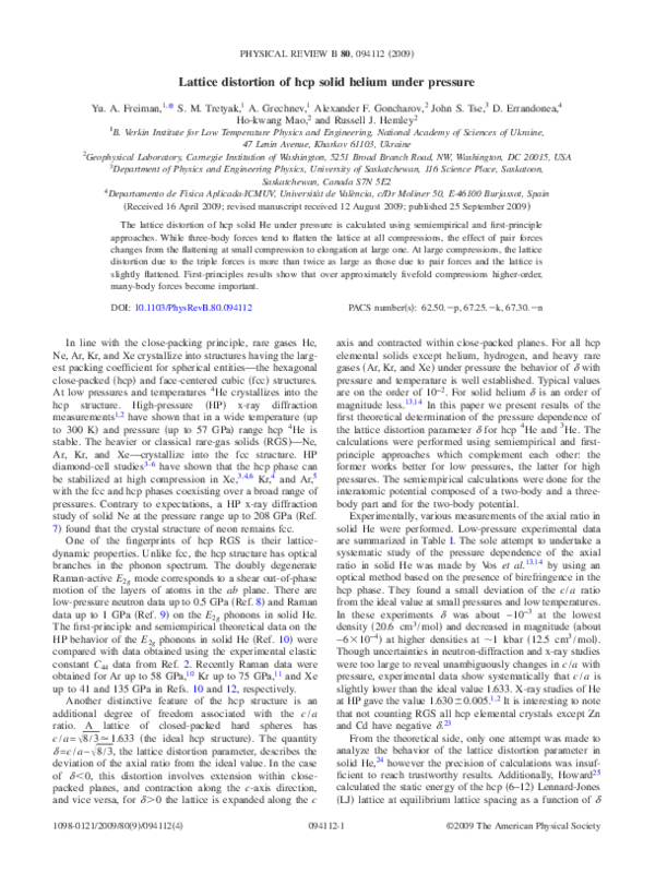 (PDF) Lattice distortion of hcp solid helium under pressure