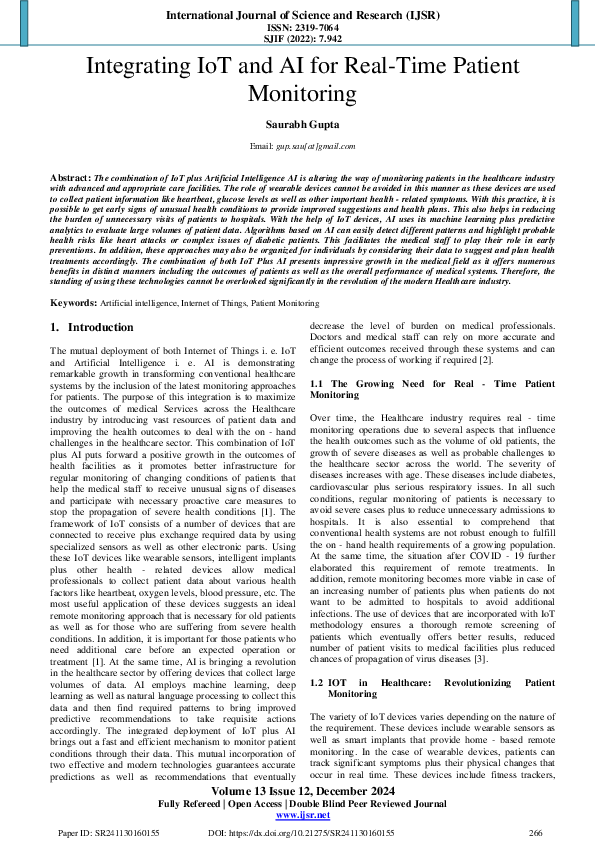 (PDF) Integrating IoT and AI for Real-Time Patient Monitoring
