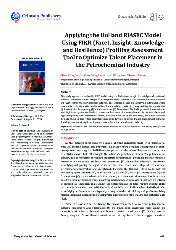 (PDF) Applying the Holland RIASEC Model Using FIKR (Facet, Insight ...