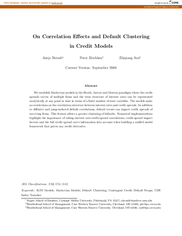 (PDF) On correlation effects and default clustering in credit models