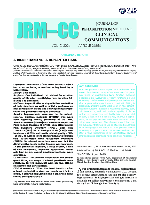 (PDF) A bionic hand versus a replanted hand