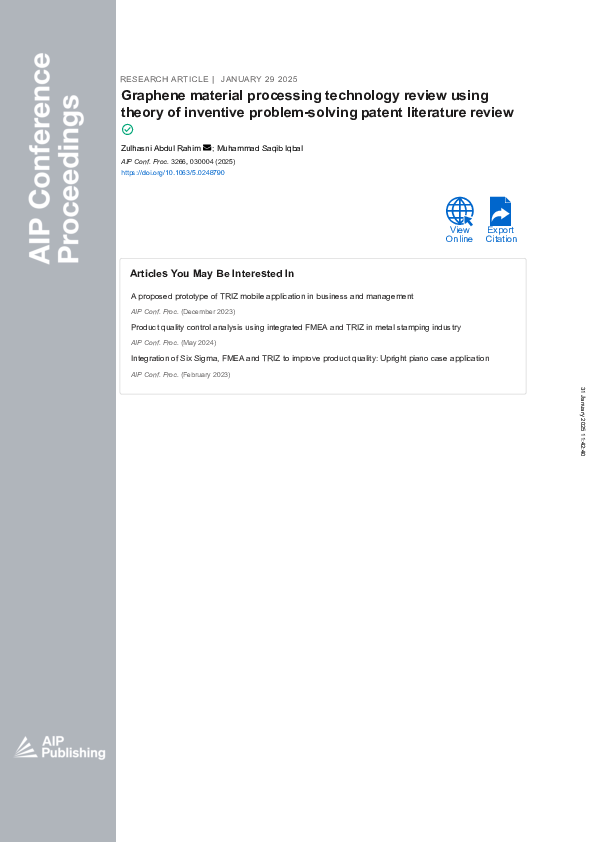 (PDF) Graphene material processing technology review using theory of inventive problem-solving ...