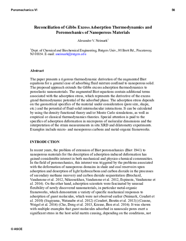 (PDF) Reconciliation of Gibbs Excess Adsorption Thermodynamics and ...