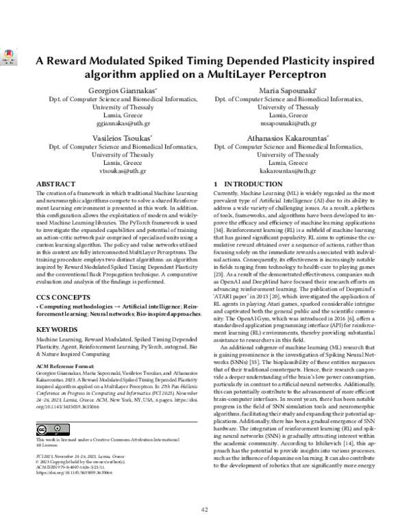 (PDF) A Reward Modulated Spiked Timing Depended Plasticity inspired algorithm applied on a ...