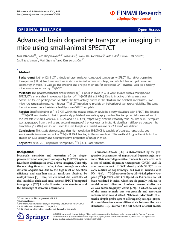 (PDF) Advanced brain dopamine transporter imaging in mice using small ...