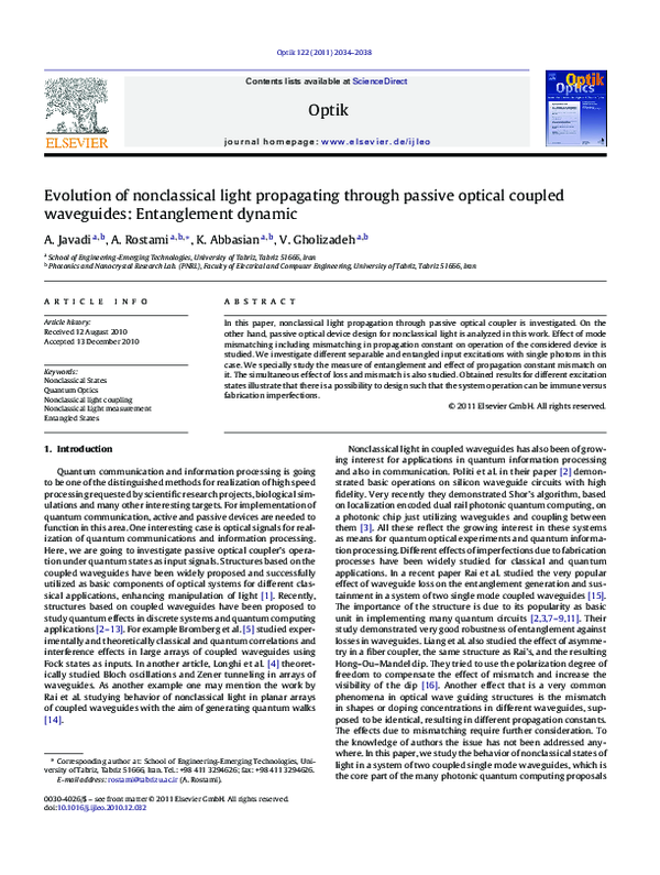 (PDF) Evolution of nonclassical light propagating through passive optical coupled waveguides ...