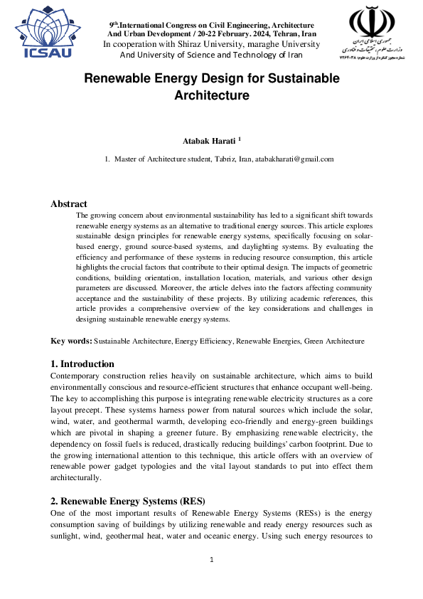 (PDF) Renewable Energy Design for Sustainable Architecture