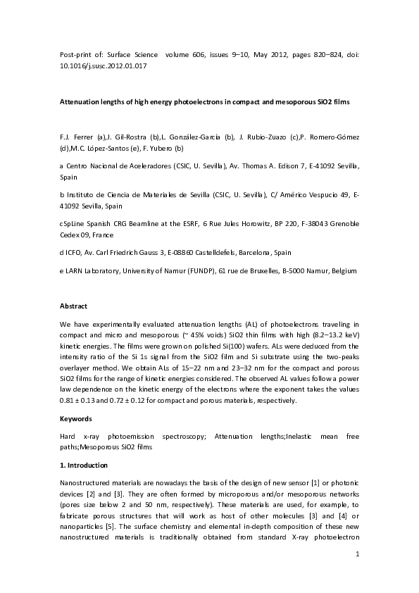 (PDF) Attenuation lengths of high energy photoelectrons in compact and ...