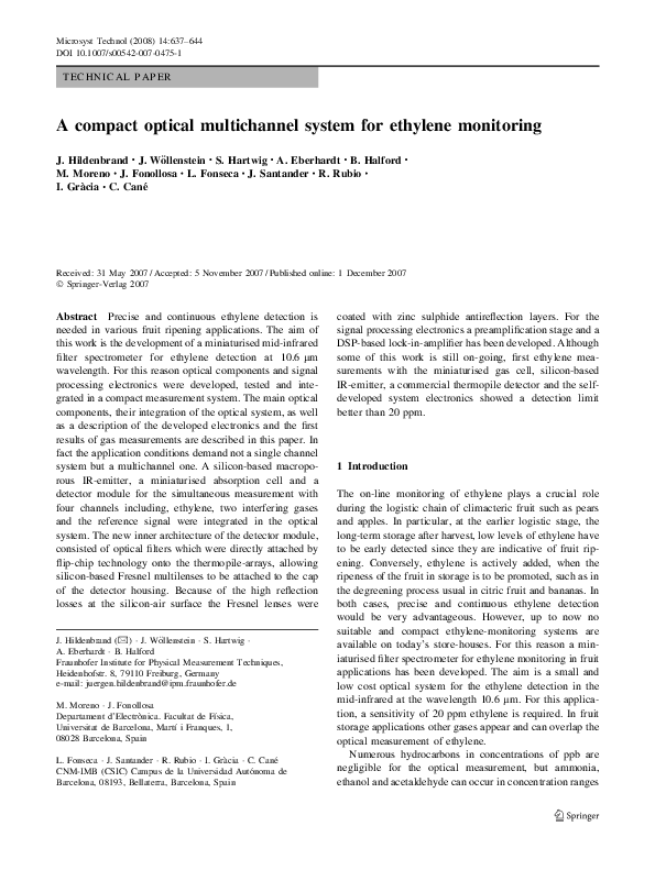 (PDF) A compact optical multichannel system for ethylene monitoring