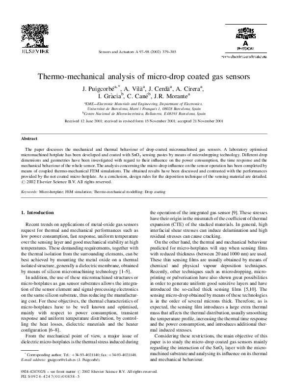 (PDF) Thermo-mechanical analysis of micro-drop coated gas sensors
