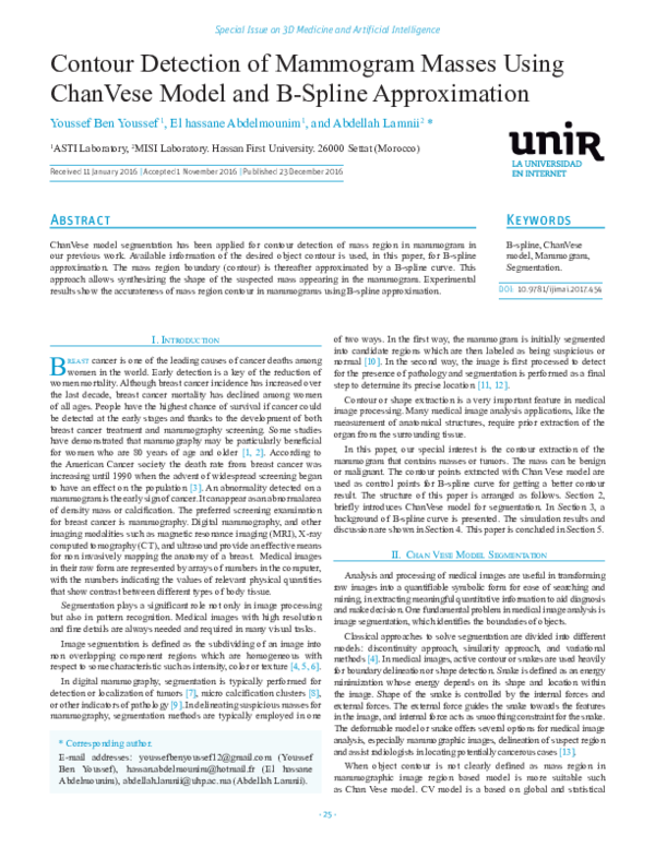 (PDF) Contour Detection of Mammogram Masses Using ChanVese Model and B-Spline Approximation