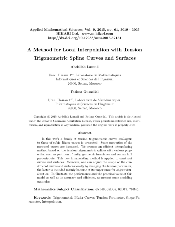 (PDF) A method for local interpolation with tension trigonometric spline curves and surfaces