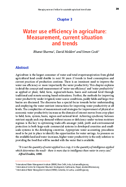 (PDF) Water use efficiency in agriculture: measurement, current ...