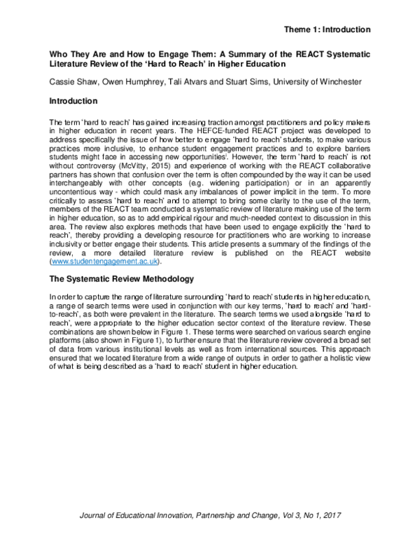 (PDF) Who They Are and How to Engage Them: A Summary of the REACT Systematic Literature Review ...