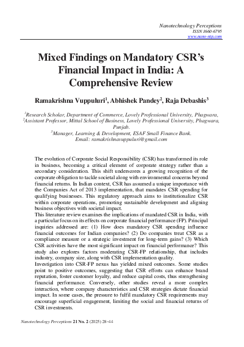 (PDF) Mixed Findings on Mandatory CSR's Financial Impact in India: A ...