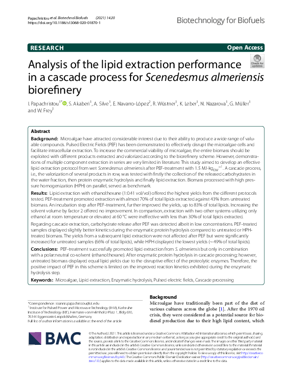 (PDF) Analysis of the lipid extraction performance in a cascade process ...