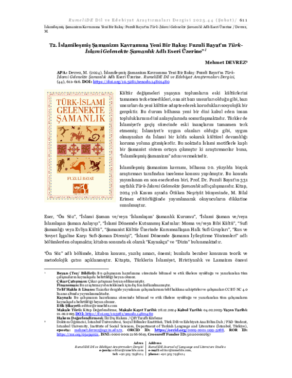 (PDF) İslamileşmiş Şamanizm Kavramına Yeni Bir Bakış: Fuzuli Bayat'ın ...