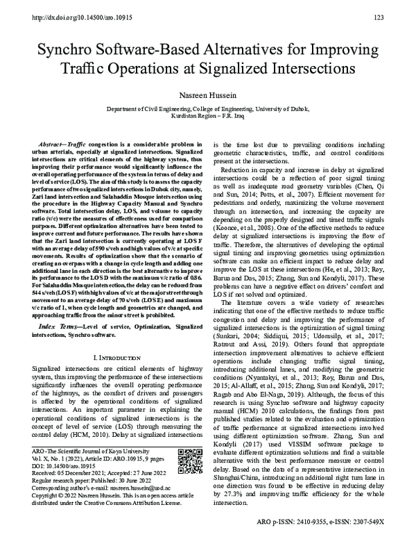 (PDF) Synchro Software-Based Alternatives for Improving Traffic Operations at Signalized ...