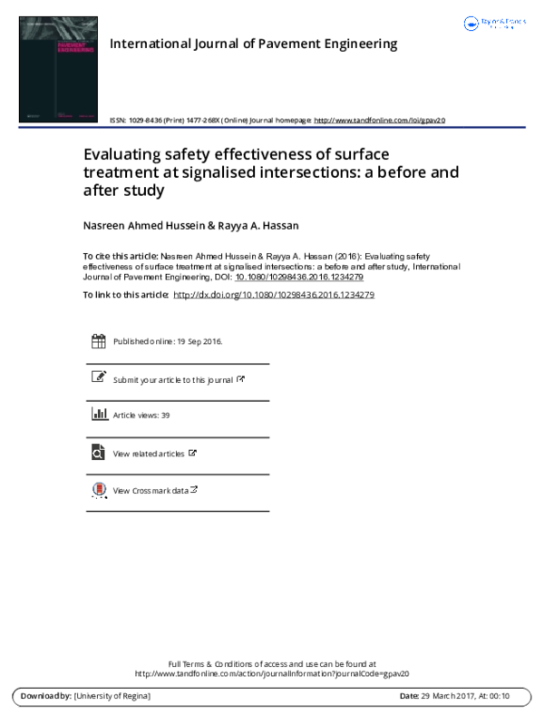 (PDF) Evaluating safety effectiveness of surface treatment at signalised intersections: a before ...