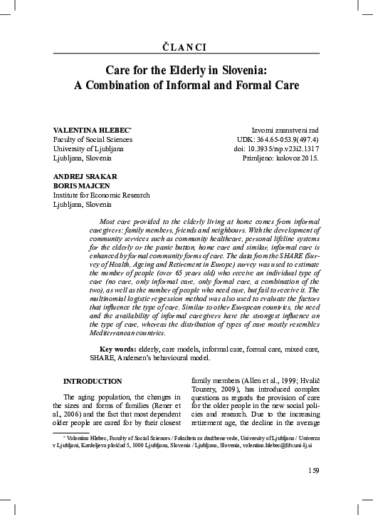 (PDF) Care for the Elderly in Slovenia: A Combination of Informal and ...