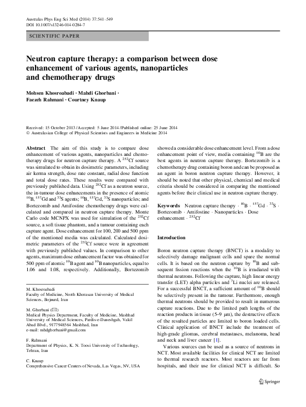 (PDF) Neutron capture therapy: a comparison between dose enhancement of ...