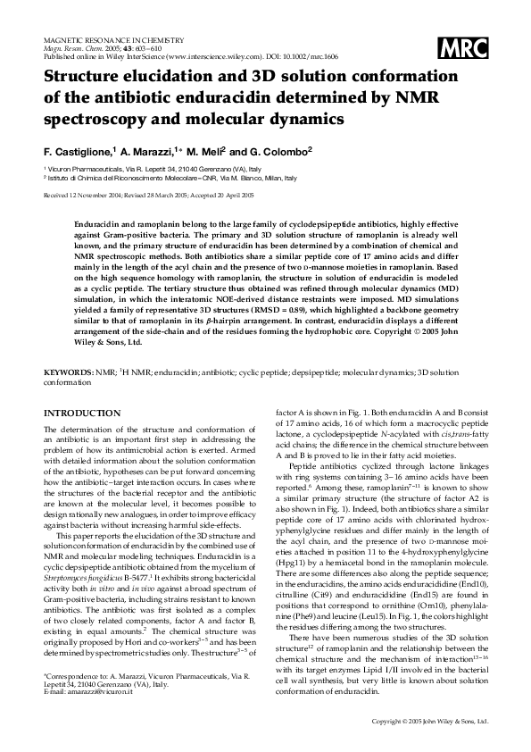 (PDF) Structure elucidation and 3D solution conformation of the ...