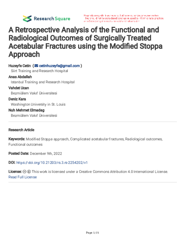 (PDF) A Retrospective Analysis of the Functional and Radiological Outcomes of Surgically Treated ...
