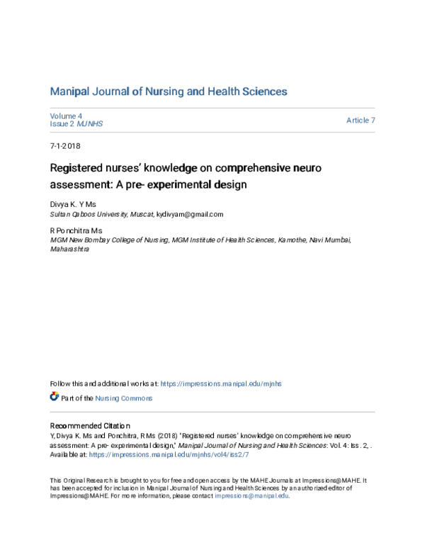 (PDF) Registered nurses’ knowledge on comprehensive neuro assessment: A ...
