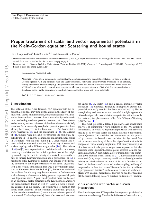 (PDF) Proper treatment of scalar and vector exponential potentials in the Klein-Gordon equation ...
