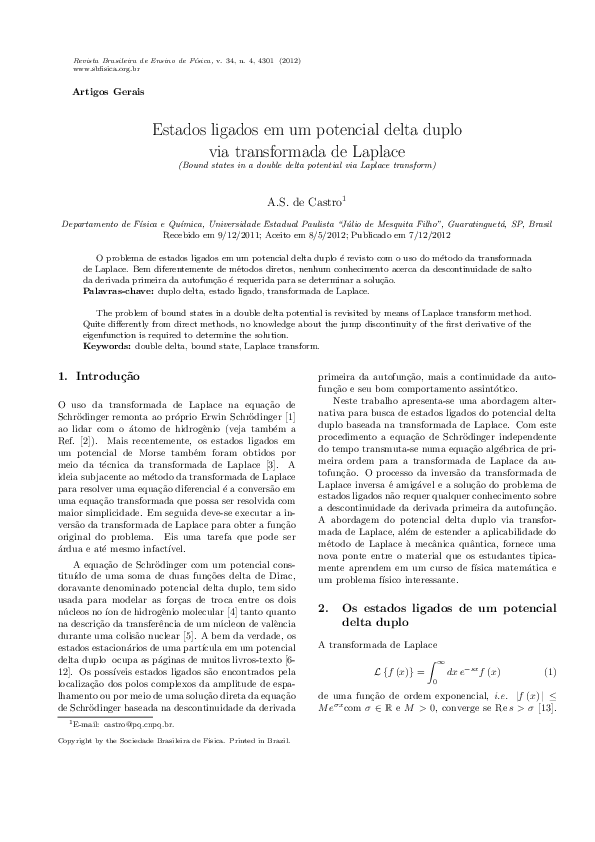 (PDF) Estados ligados em um potencial delta duplo via transformada de ...