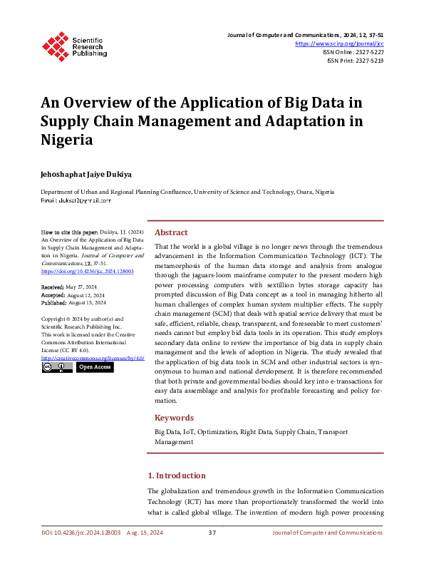 (PDF) An Overview of the Application of Big Data in Supply Chain Management and Adaptation in ...