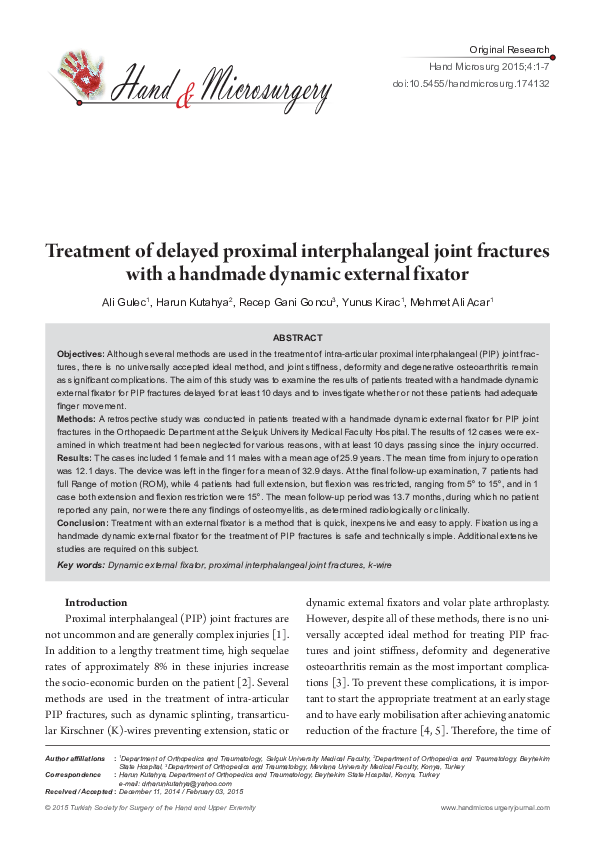 (PDF) Treatment of delayed proximal interphalangeal joint fractures ...