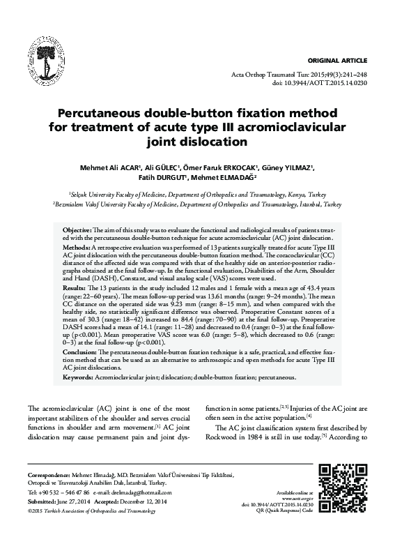 (PDF) Percutaneous double-button fixation method for treatment of acute ...