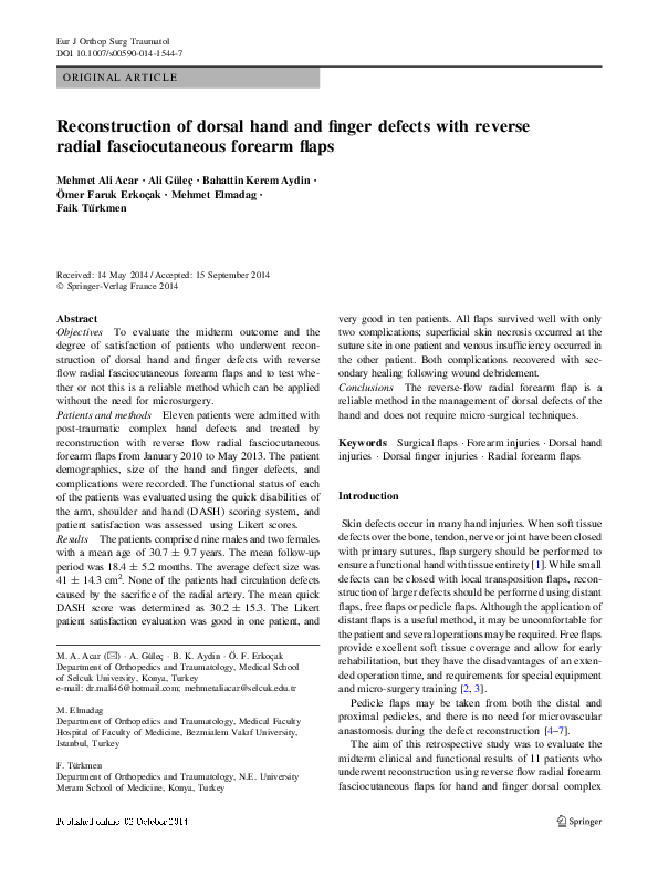 (PDF) Reconstruction of dorsal hand and finger defects with reverse ...