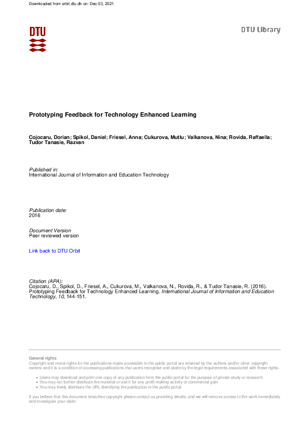 (PDF) Prototyping Feedback for Technology Enhanced Learning