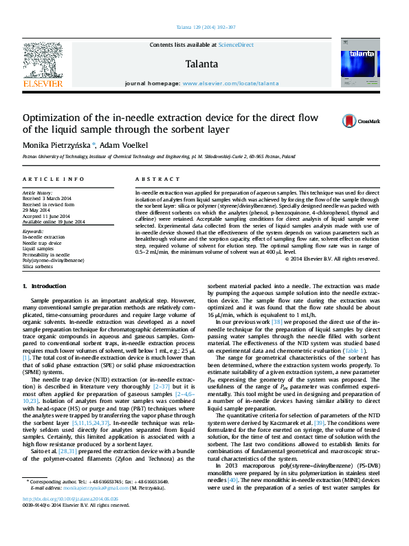 (PDF) Optimization of the in-needle extraction device for the direct ...